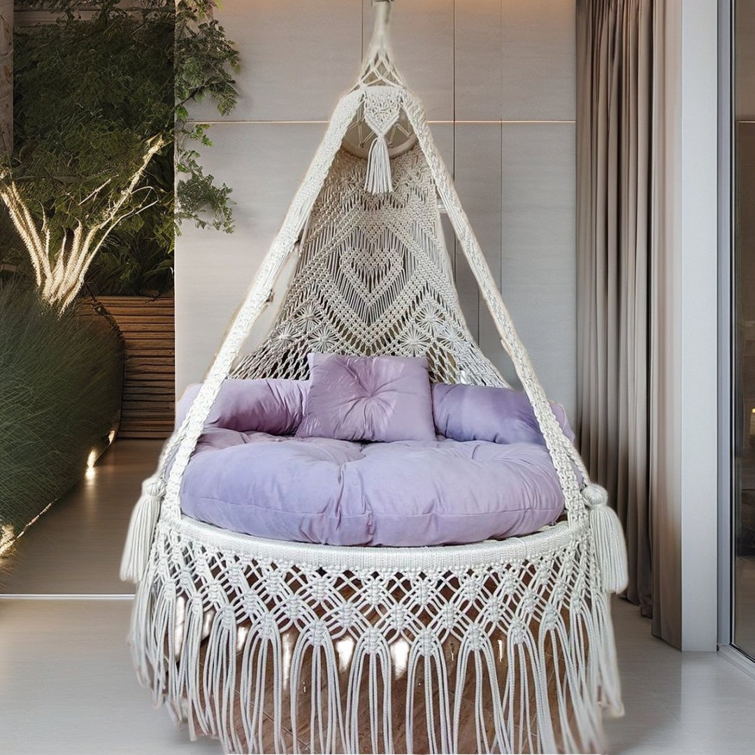 Beautiful Handmade Macrame Round Swing, Hanging Cotton Macrame Hammock ...