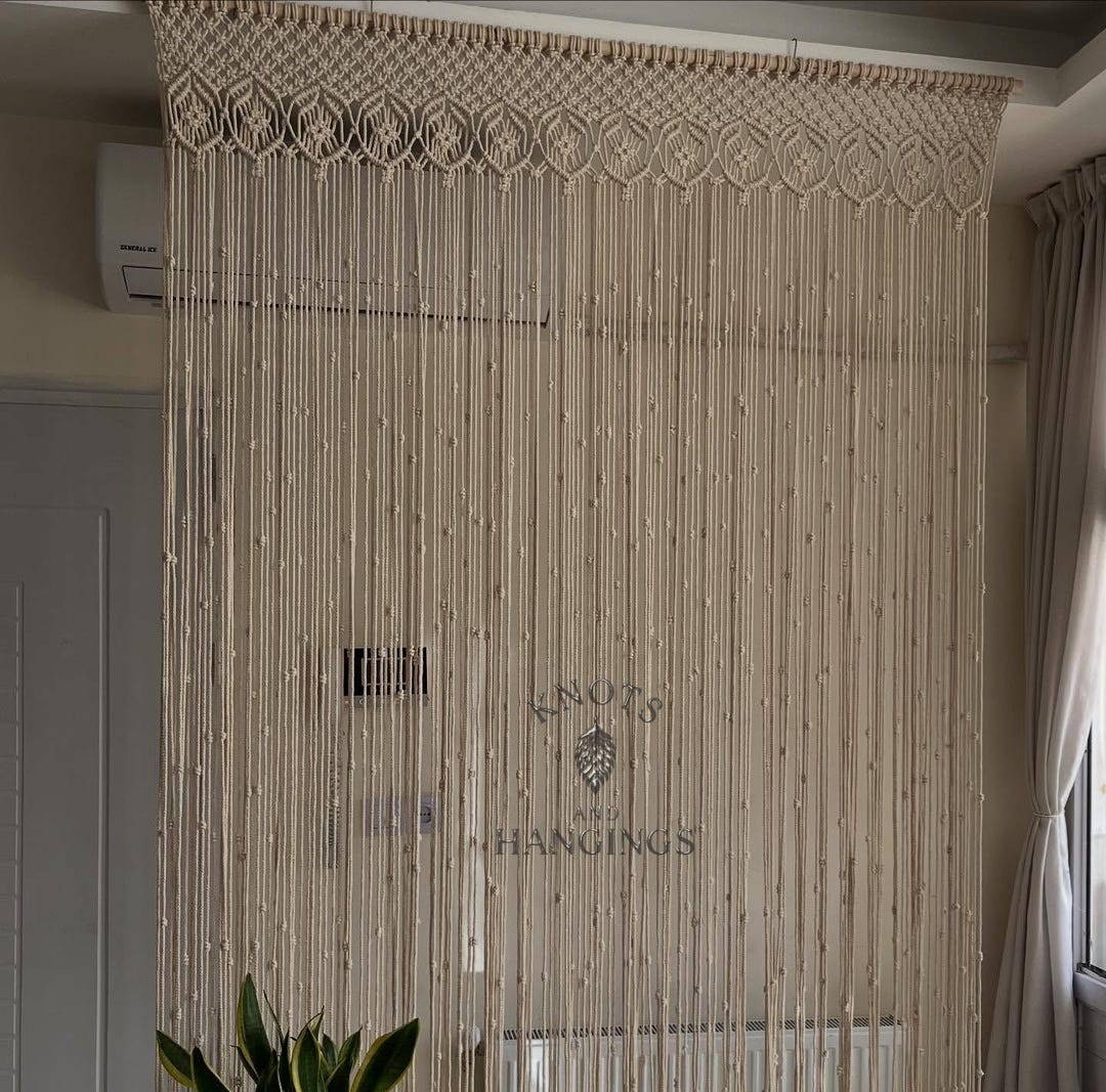 Macrame Curtain Panel | Handmade Door Curtain | Cotton Rope Window ...