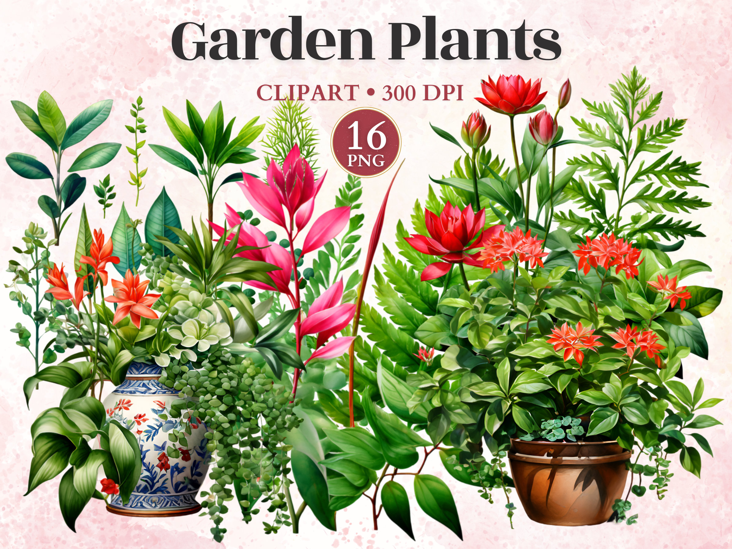 Garden Plants Clipart, Fence Clip Art, Flower Field Print, Flower ...