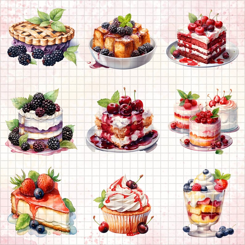 Watercolor Dessert Clipart Bundle Sweet Treats Watercolor - Etsy