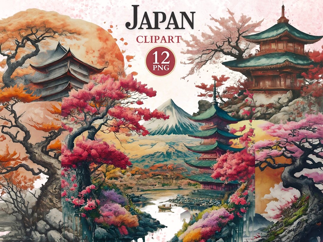 Japan Clipart, Mount Fuji, Asian Sanctuary, Travel Clipart, Japanese ...