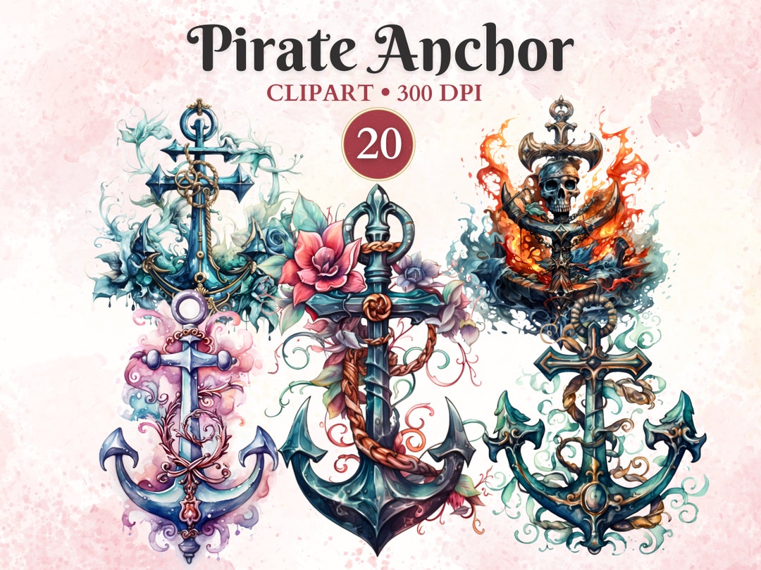 Pirate Anchor Clipart, Pirates Clipart, Watercolor, Party, Birthday ...