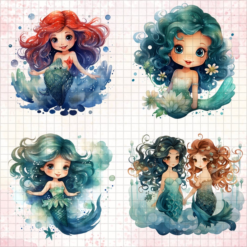 Little Mermaid Clipart Underwater Art Watercolor Mermaid - Etsy