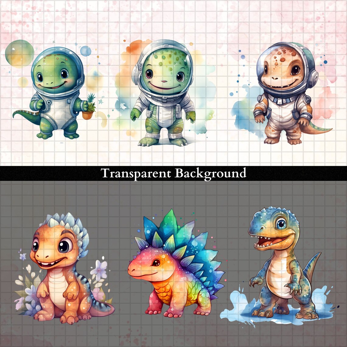 Space Dinosaur Clipart, Watercolor, Kawaii, Cute Space, Galaxy Clipart ...