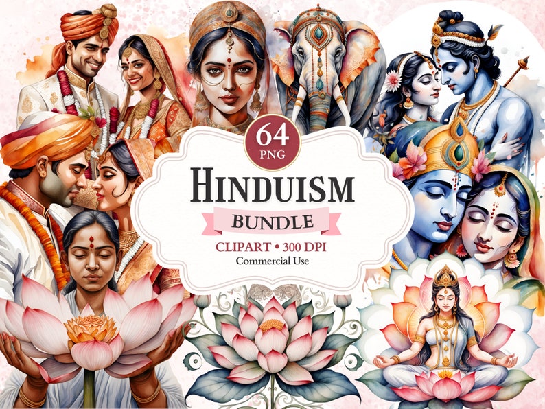 Hinduism Clipart Bundle, Taj Mahal Art, Hindu Deity, Cultural Symbols ...