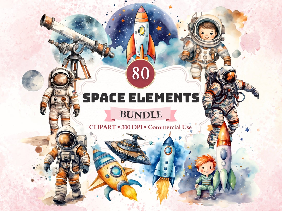 Space Elements Clipart, Bundle, Watercolor, Galaxy Clipart, Outer Space ...