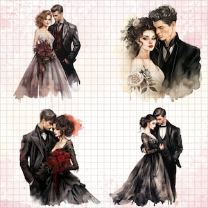 Gothic Bride and Groom Clipart, Gothic Couple Clipart, Goth Wedding PNG ...