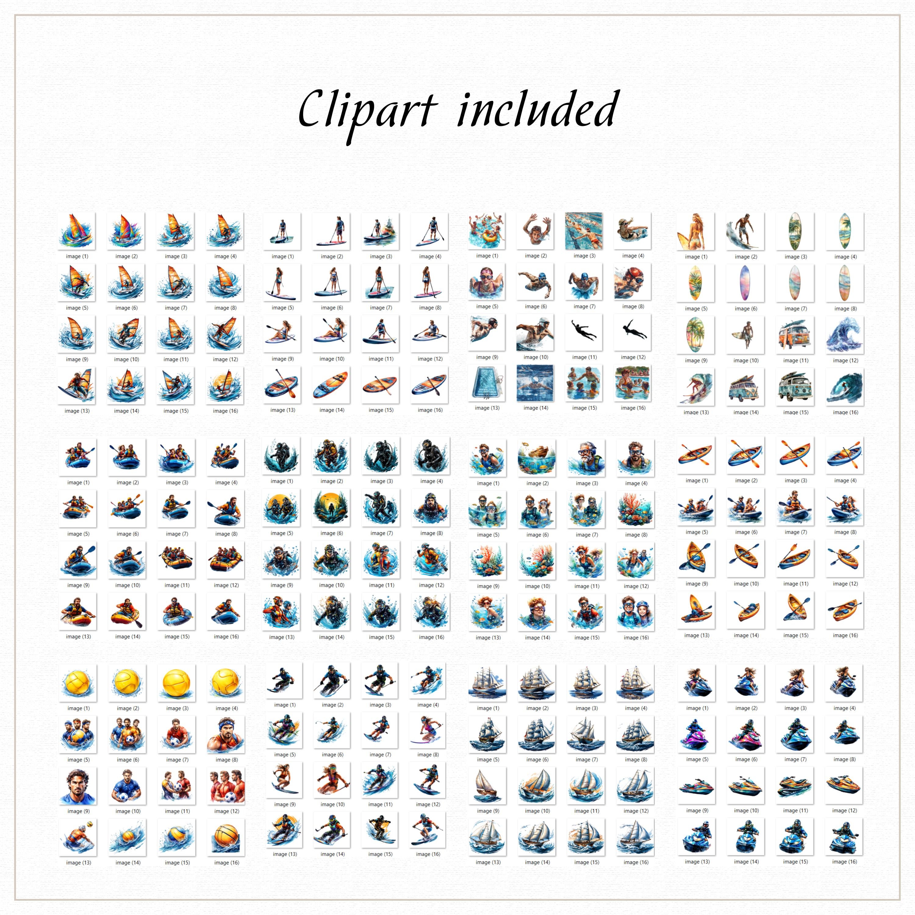 Water Sports Clipart Bundle, Swim Clipart, Water Wave, Surfing Png, Sea ...