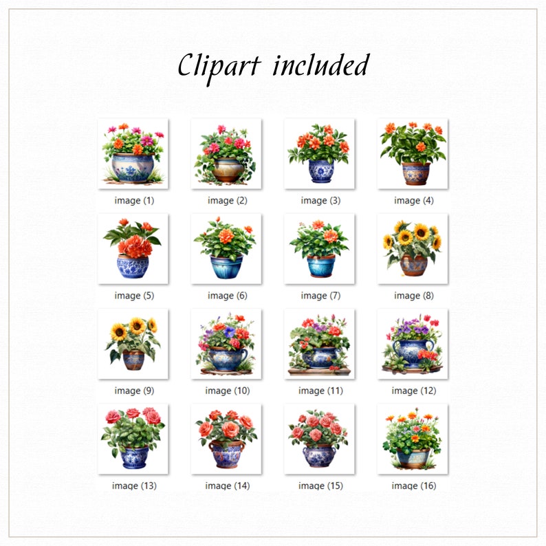 Garden Pot Clipart, Pottery Clipart, Flower Field Print, Flower Vector ...