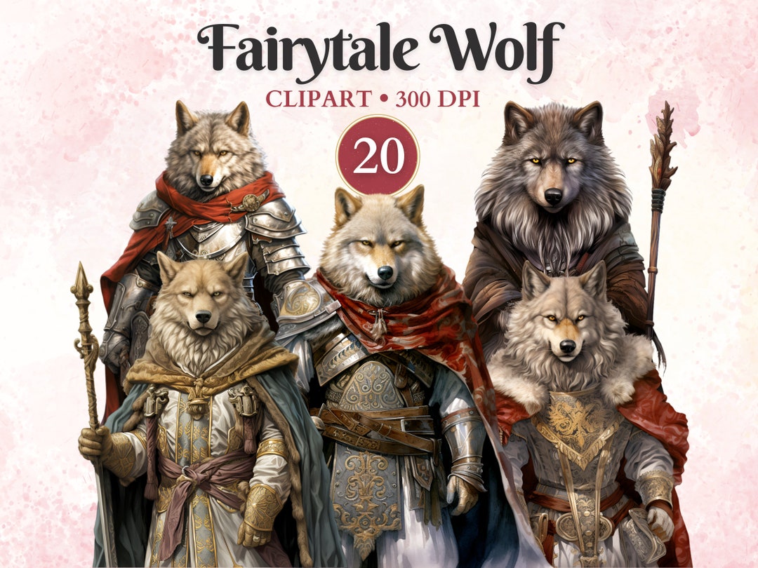 Fairytale Wolf Clipart, Big Bad Wolf, Fantasy Story, Vintage Fairytale ...