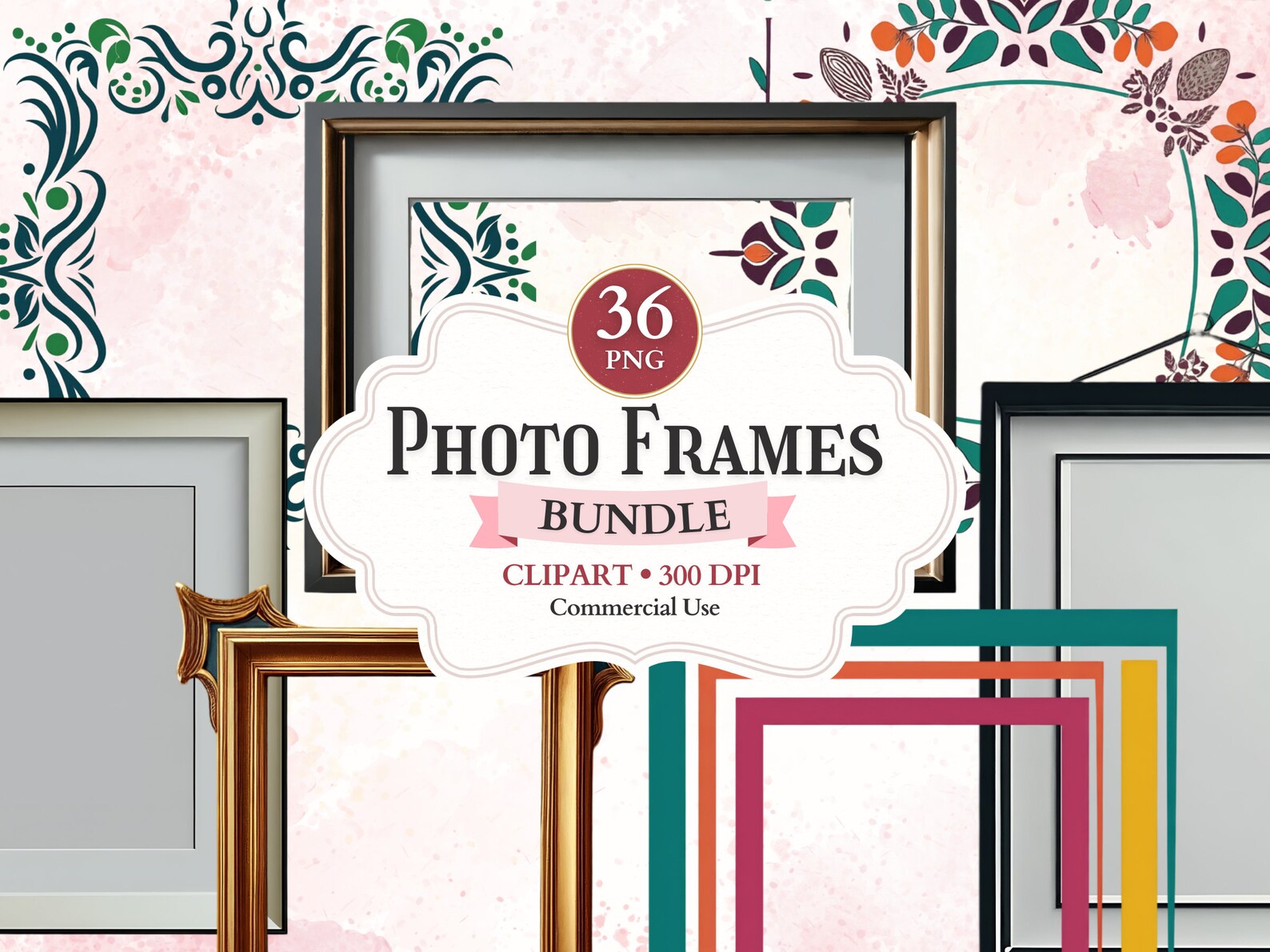 Photo Frames Clipart Bundle, Printable Picture Frame Png, Borders ...