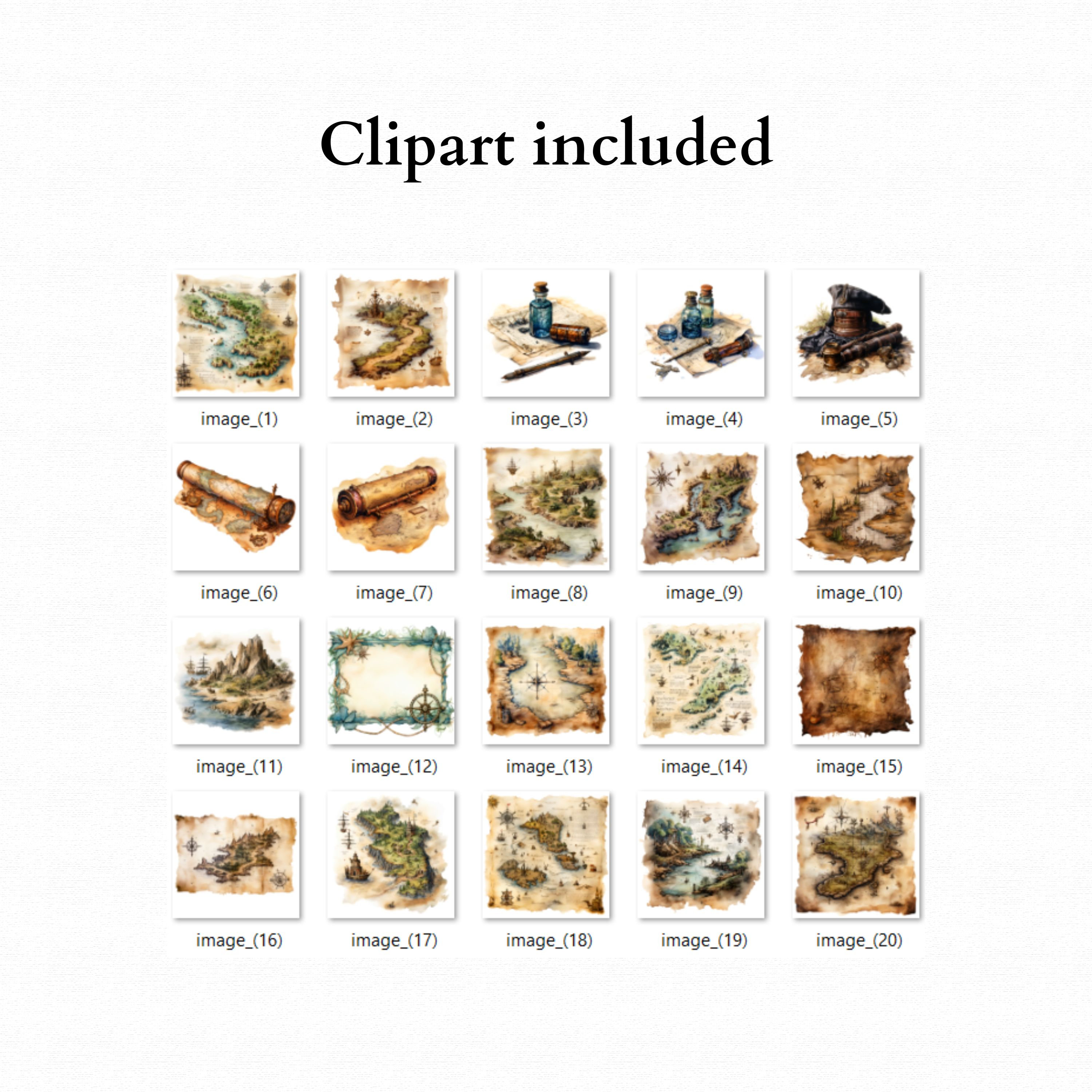 Treasure Map Clipart, Watercolor, Pirate Clipart, Party, Birthday ...