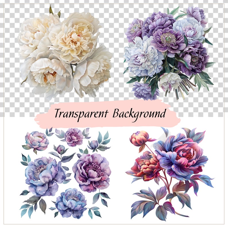 Peony Clipart, Peony Watercolor, Floral Elements, Flower Vector, Pink ...