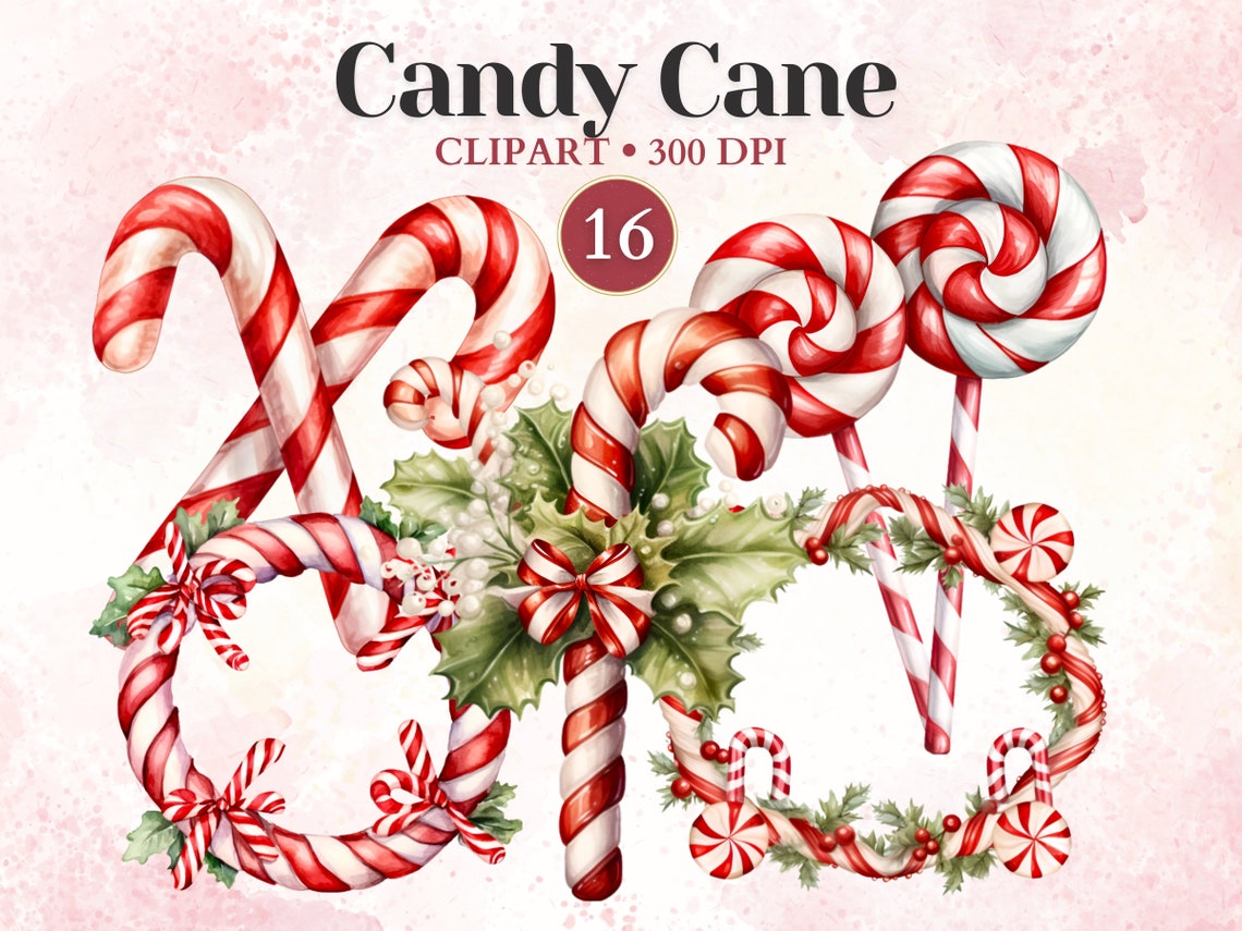 Candy Cane Clipart, Watercolor, Christmas Sweet, Candy Cane Png ...