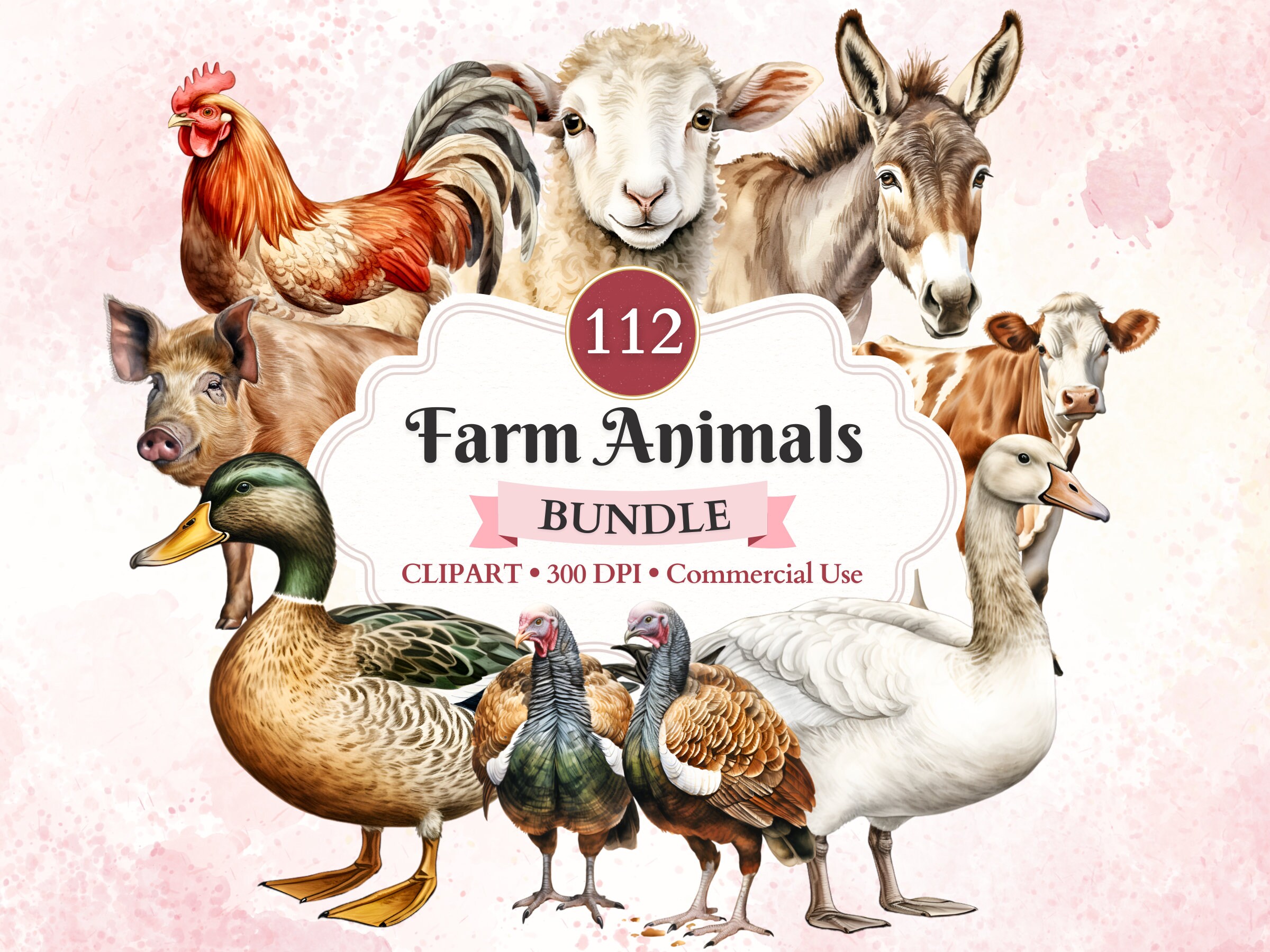Farm Animals Clipart Bundle Farm Animals Images Duck - Etsy