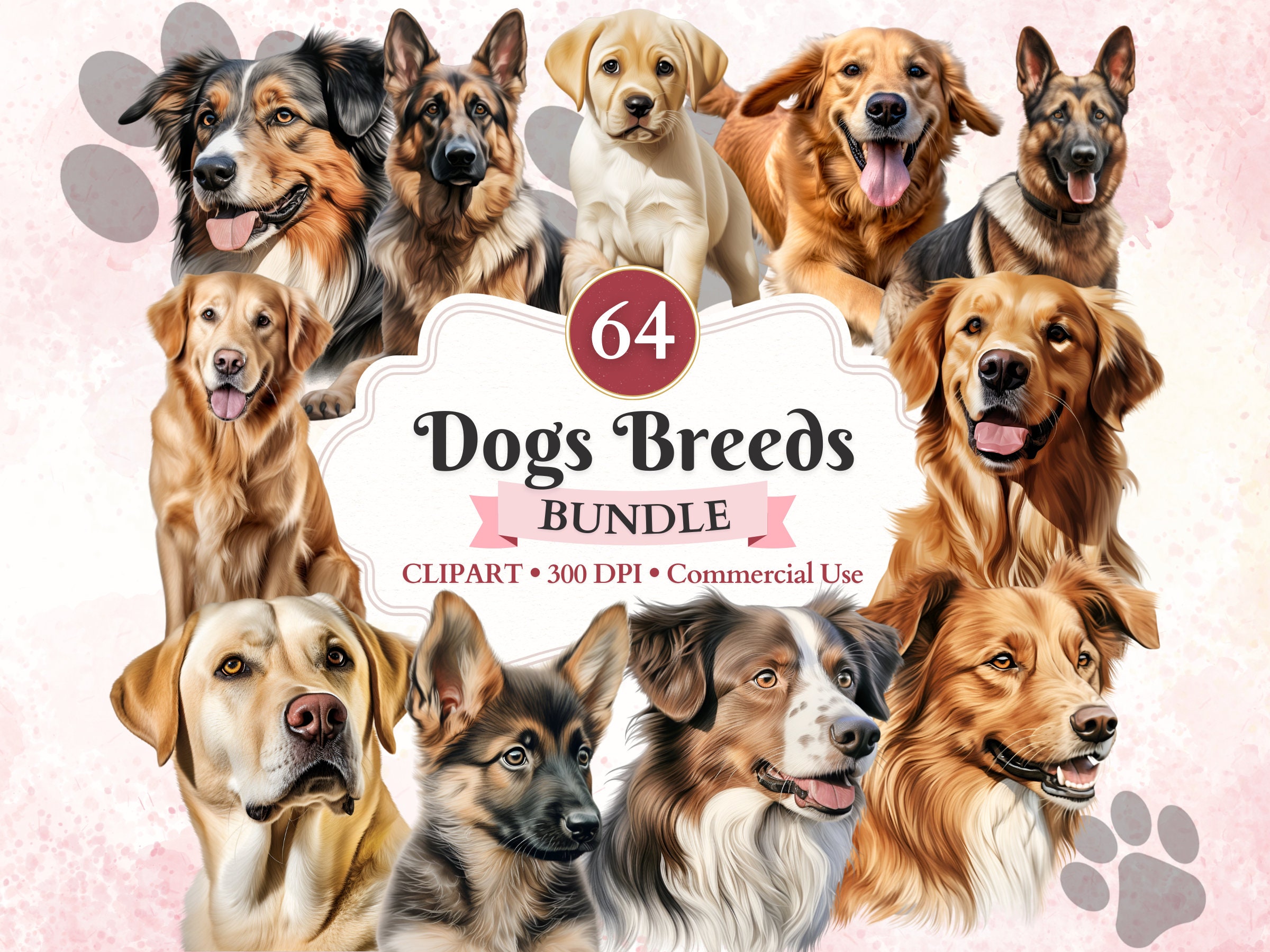 Dogs Breeds Clipart Bundle, Labrador Retriever, Golden Retriever ...