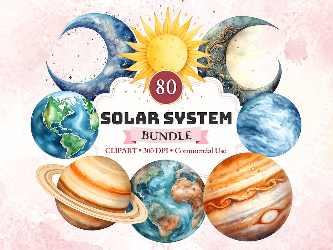 Solar System Clipart, Bundle, Watercolor, Galaxy Clipart, Outer Space ...