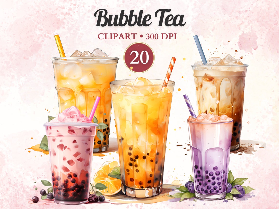 Watercolor Bubble Tea Clipart, Watercolor Boba Tea Png, Summer Clipart ...