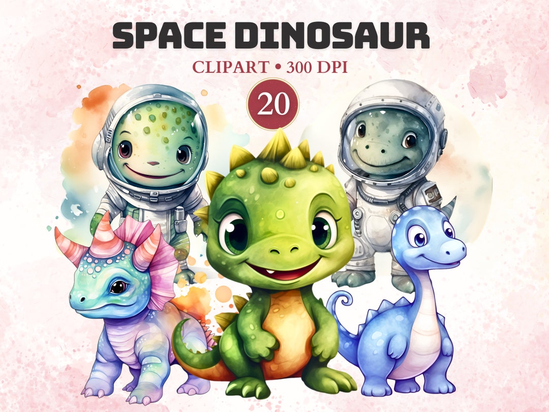 Space Dinosaur Clipart, Watercolor, Kawaii, Cute Space, Galaxy Clipart ...