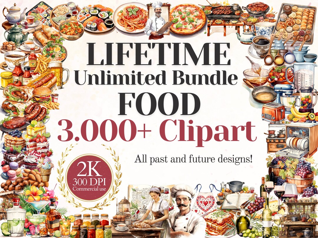 FOOD Bundle, 3.000+ Clipart Png, Unlimited Lifetime Entire Collection ...
