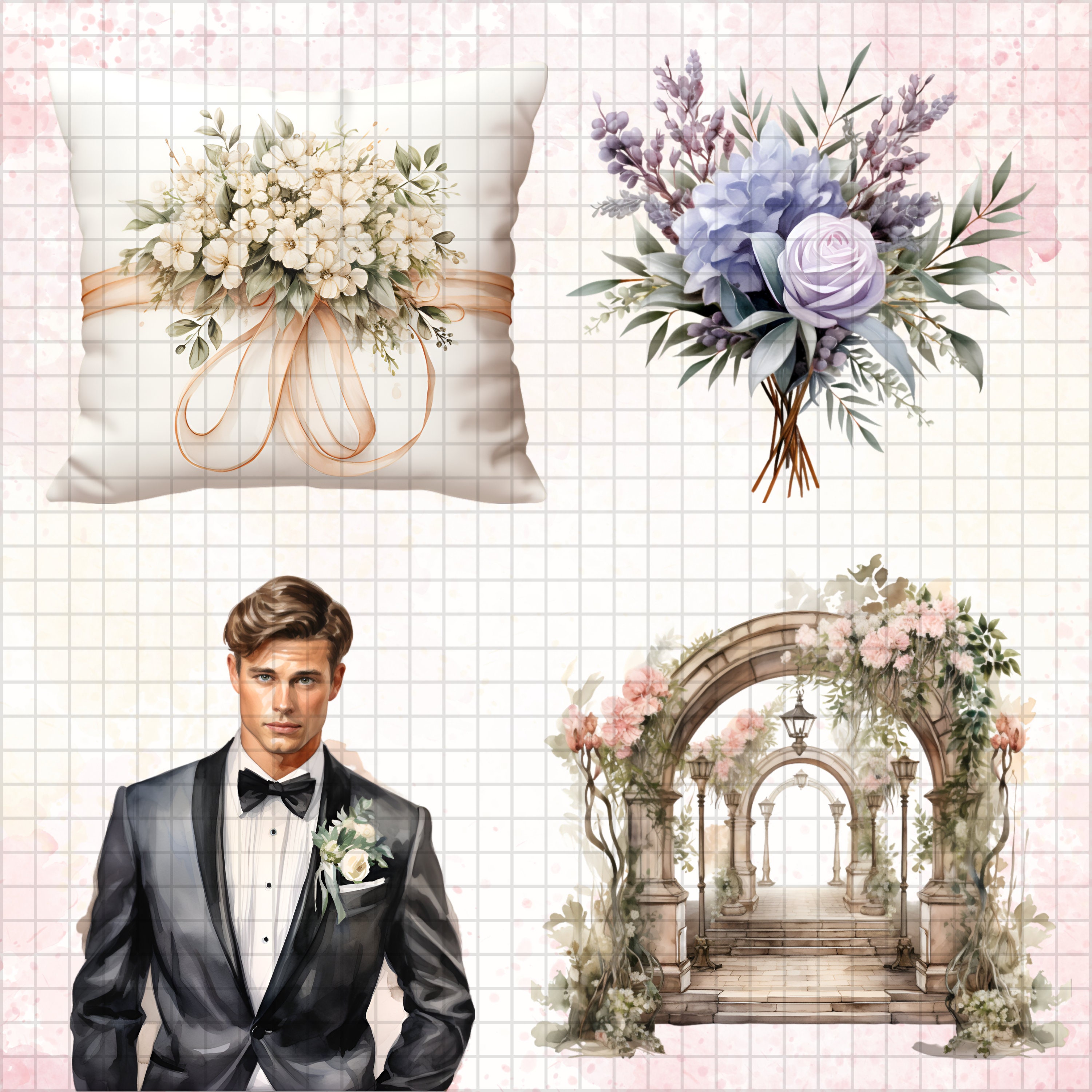 Watercolor Wedding Clipart, Marriage Clipart, Romantic Clipart, Wedding ...