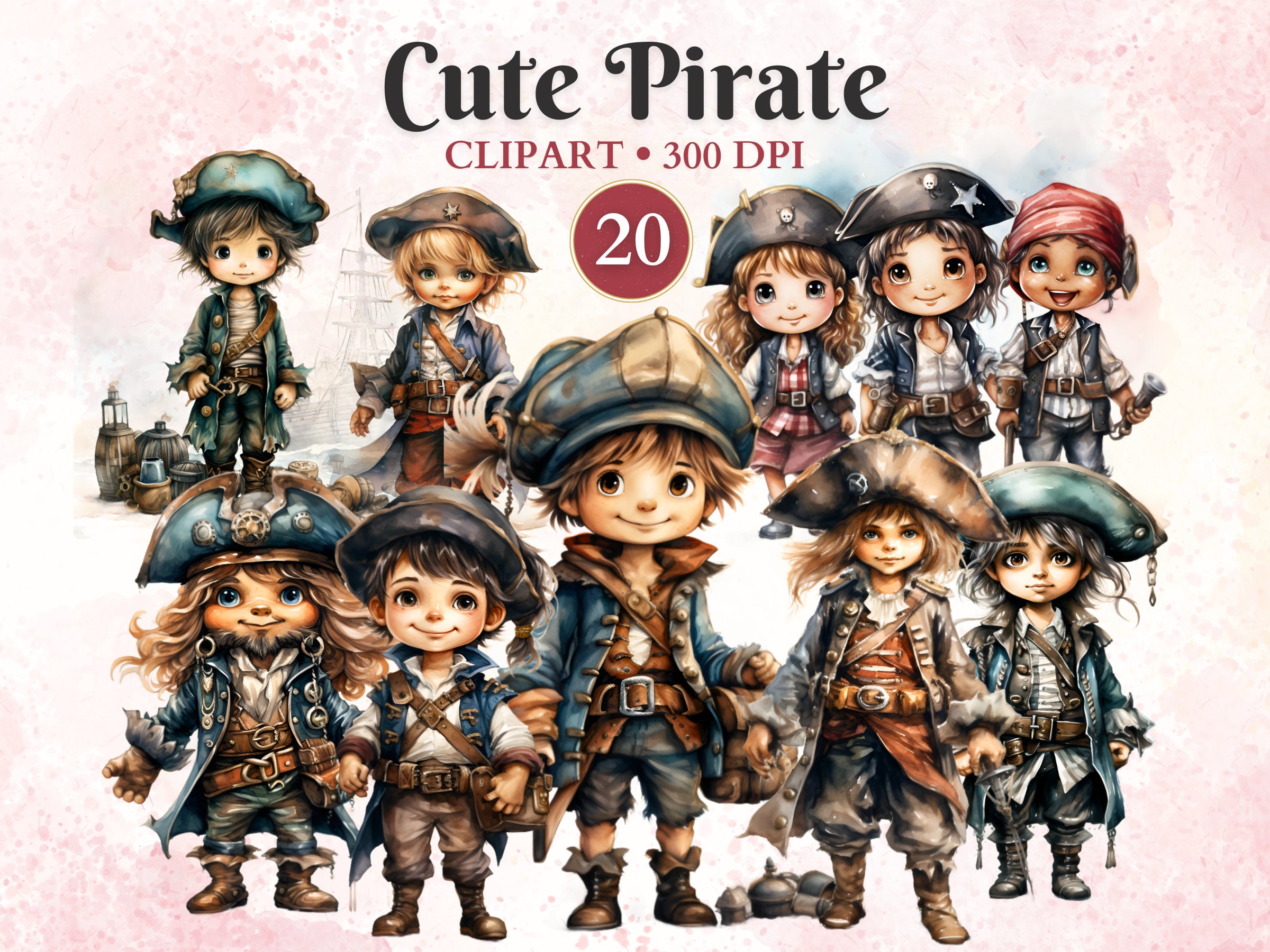 Cute Pirate Clipart, Pirates Clipart, Watercolor, Party, Birthday ...