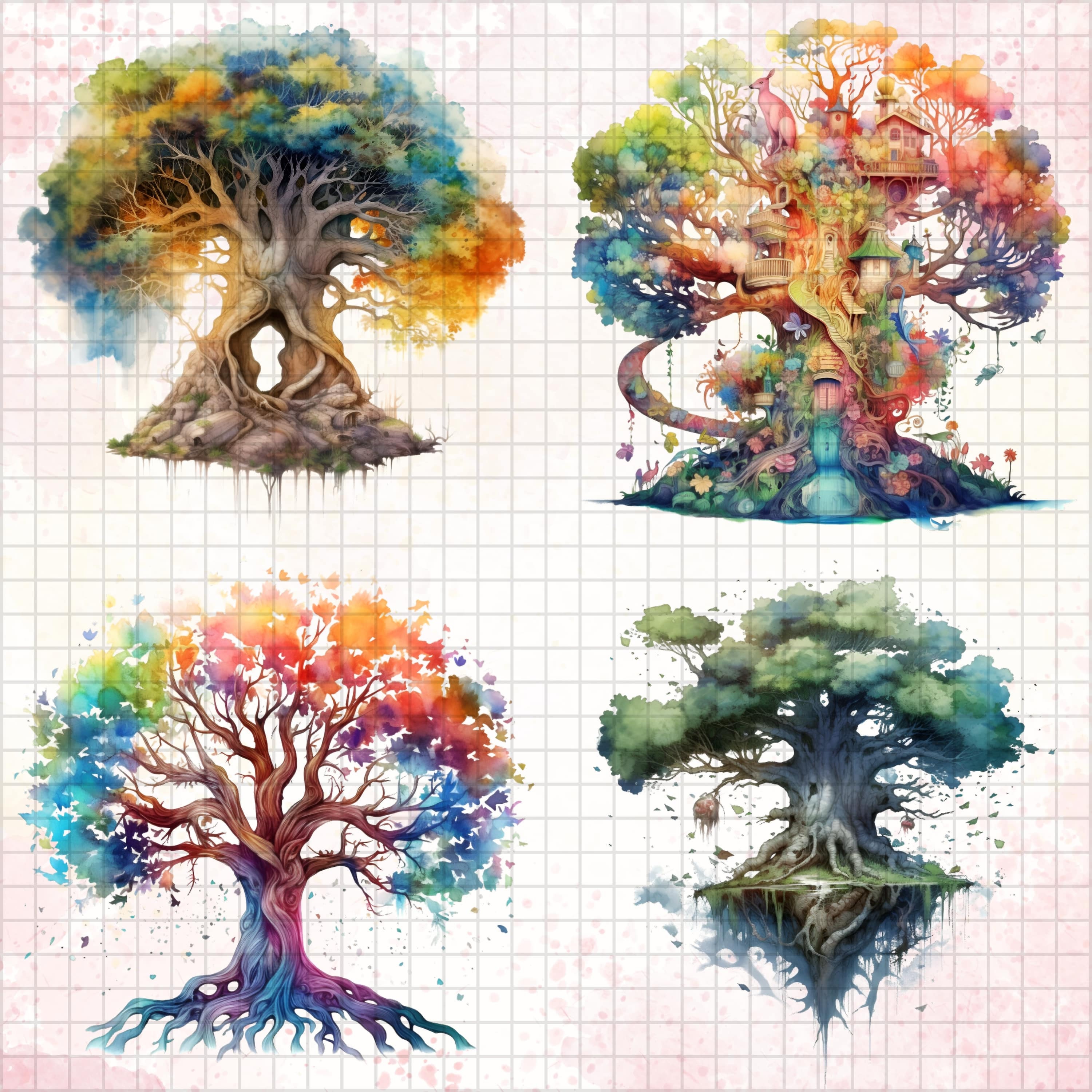 Magical Tree Clipart Watercolor Png Whimsical Fantasy - Etsy
