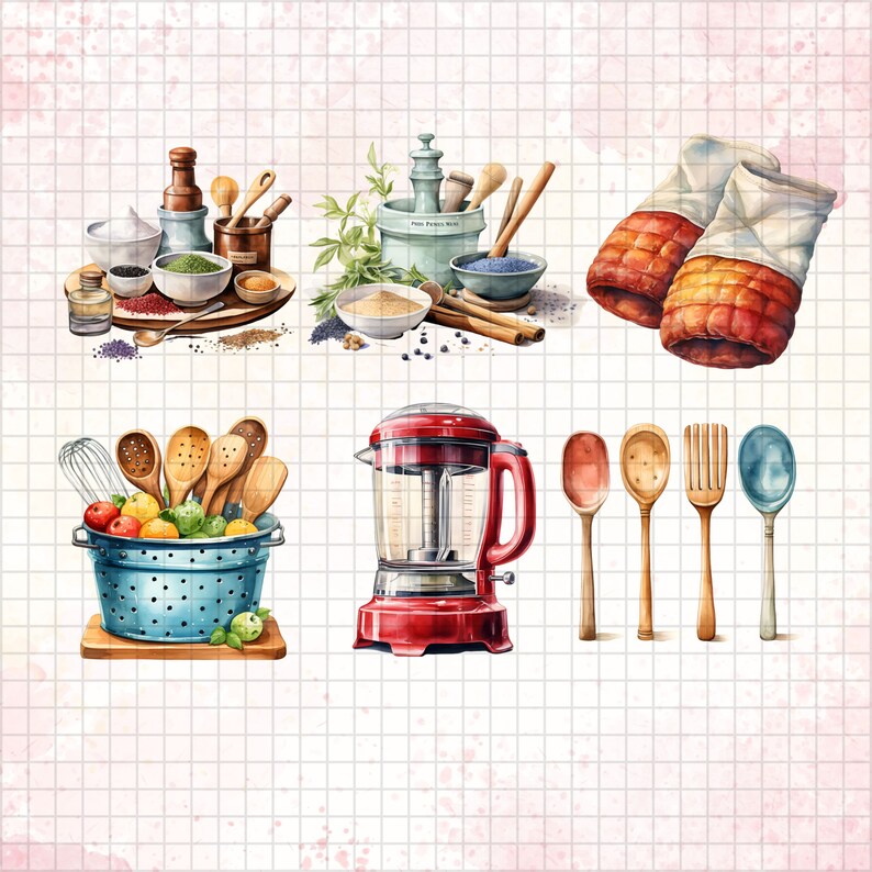 Chef Tools Clipart Bundle Set Watercolor Cooking Tools - Etsy