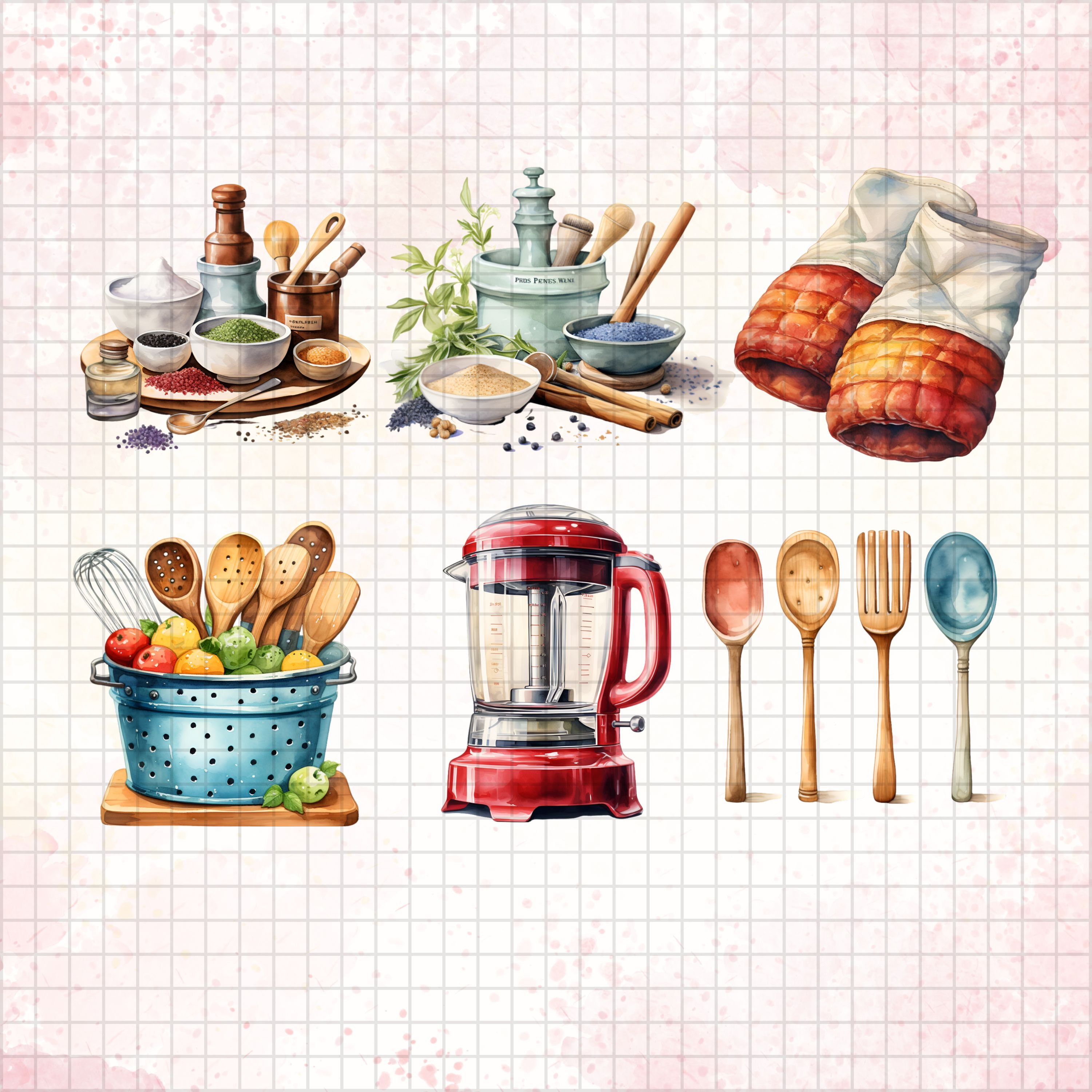 Chef Tools Clipart Bundle, Set, Watercolor, Cooking Tools Clipart ...