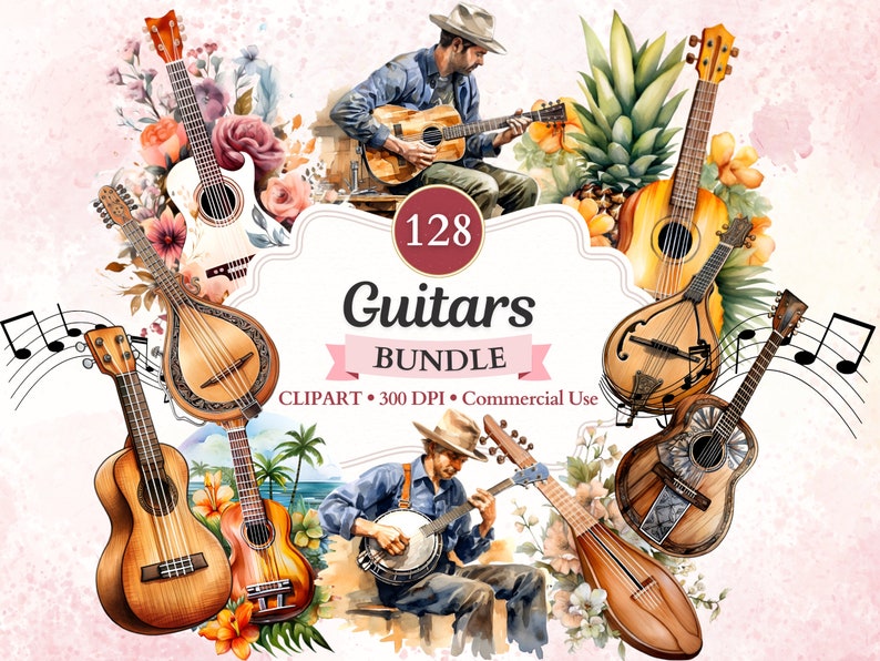 Guitars Clipart Bundle, Guitar Png, Guitarist, String Instrument ...
