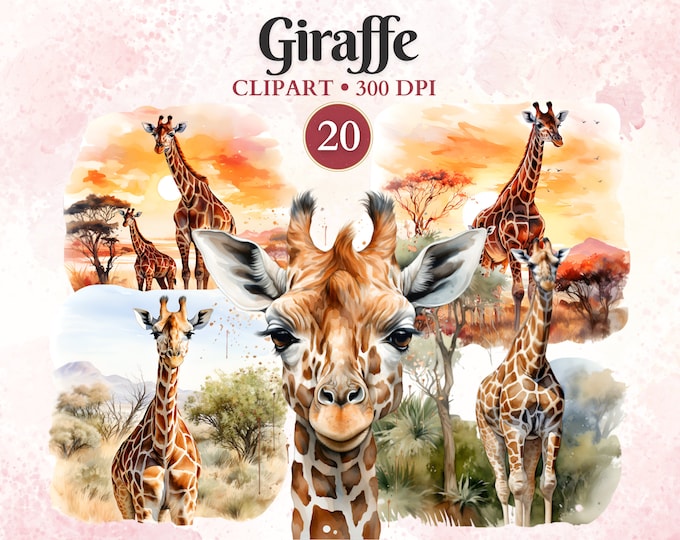 Giraffe Clipart, Cute Giraffes Watercolor Clip Art, Safari, Animal ...