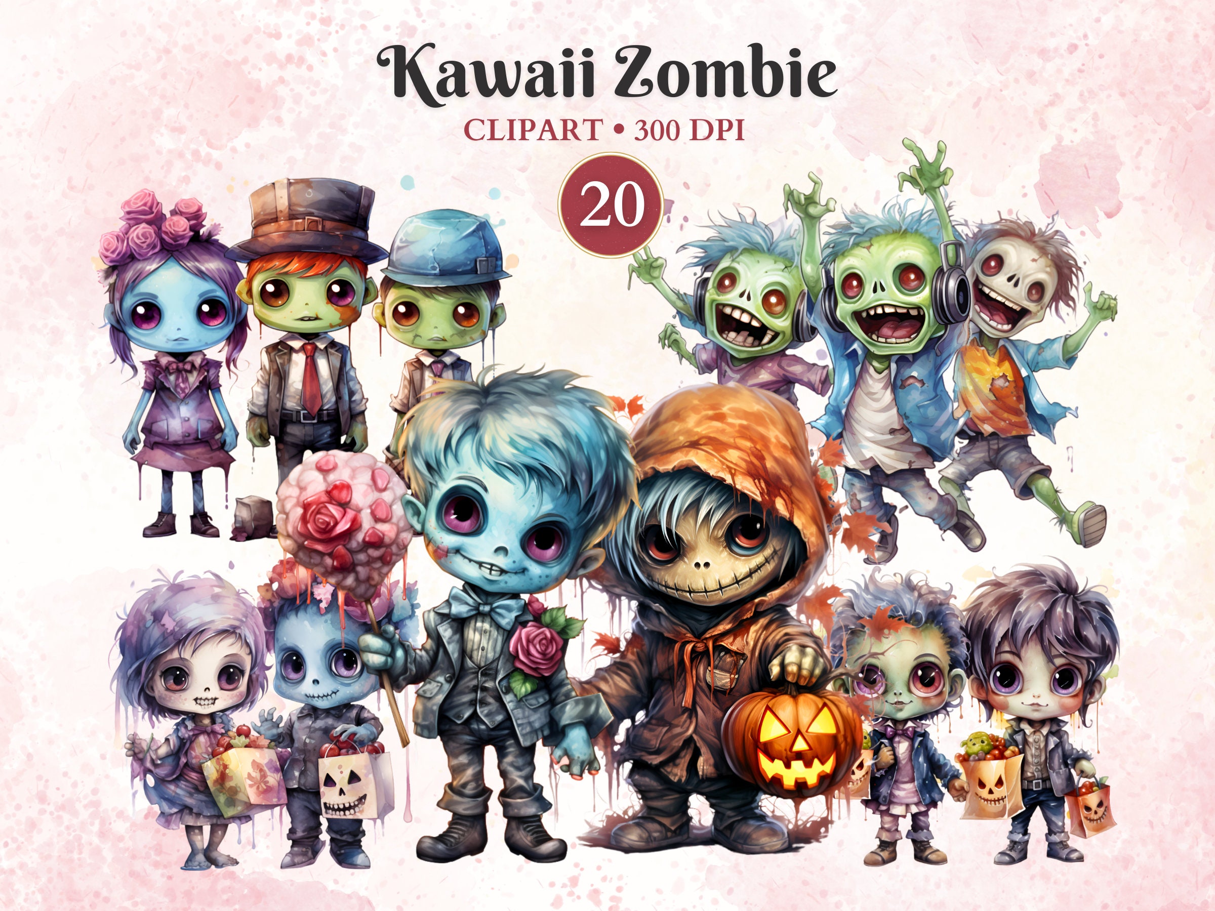 Kawaii Zombie Clipart Halloween Clipart Cute Zombie Creepy - Etsy