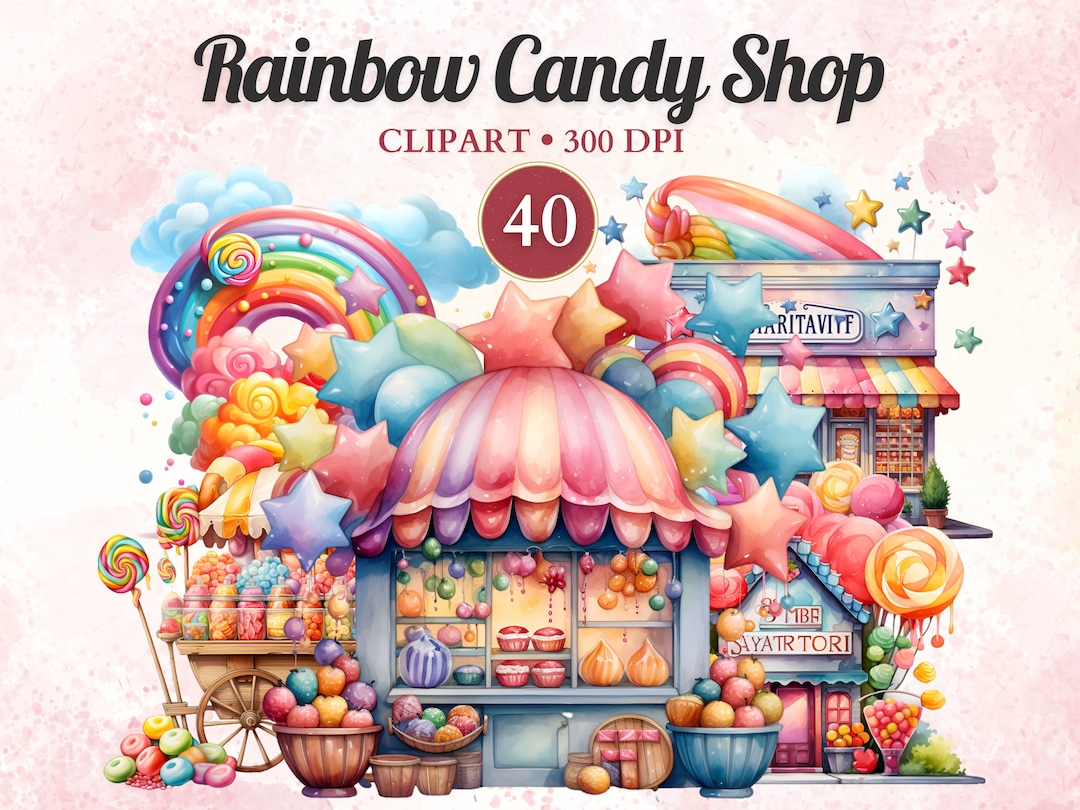 Rainbow Candy Shop Clipart, Candy Storefront Clipart, Candy Store ...