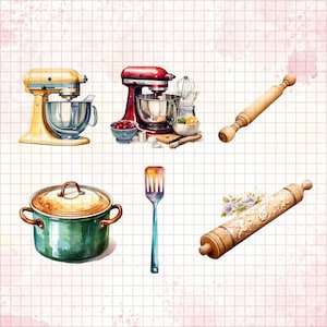Kitchen Utensils Bundle, Set, Watercolor, Cooking Tools Clipart, Chef ...