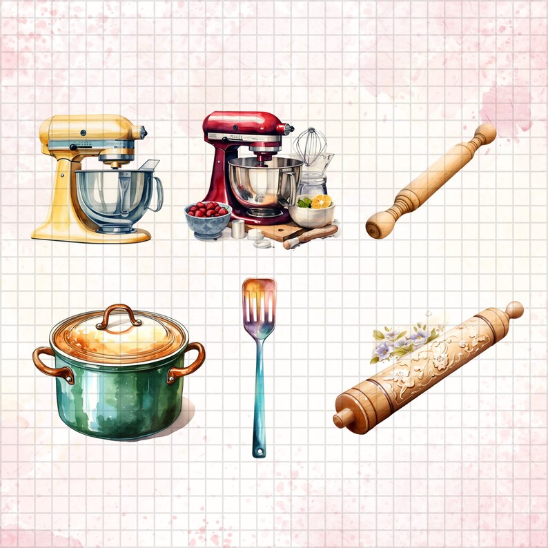 Kitchen Utensils Bundle, Set, Watercolor, Cooking Tools Clipart, Chef ...