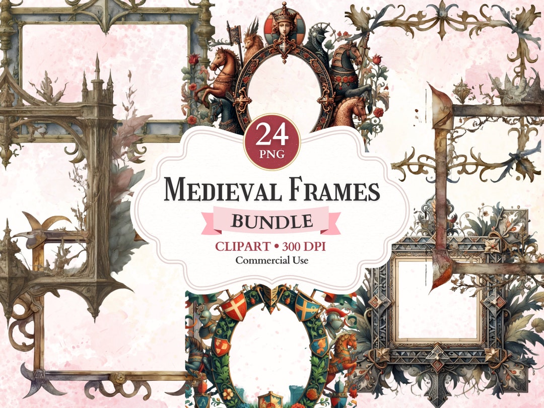 Medieval Frames Clipart Bundle, Antique Printable Frame Png to Ornate ...