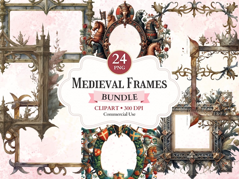 Medieval Frames Clipart Bundle, Antique Printable Frame Png to Ornate ...
