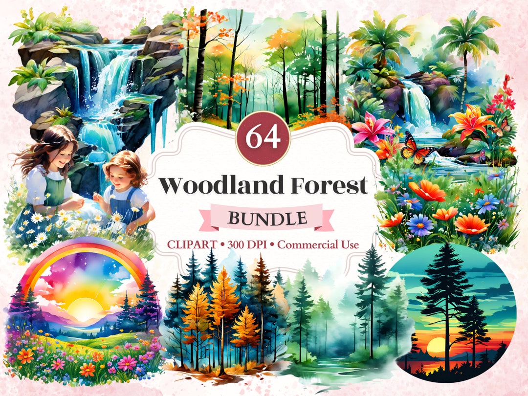 Woodland Forest Clipart Bundle, Landscape Clipart, Forest Background ...