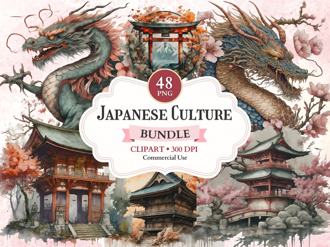 Japanese Culture Clipart Bundle, Japan Shrine, Mount Fuji, Torii Gate ...