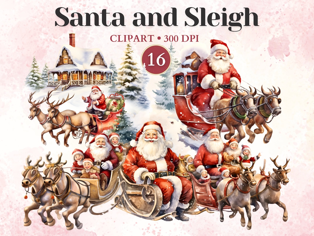 Santa and Sleigh Clipart, Santa Claus Png, Merry Christmas Clipart ...