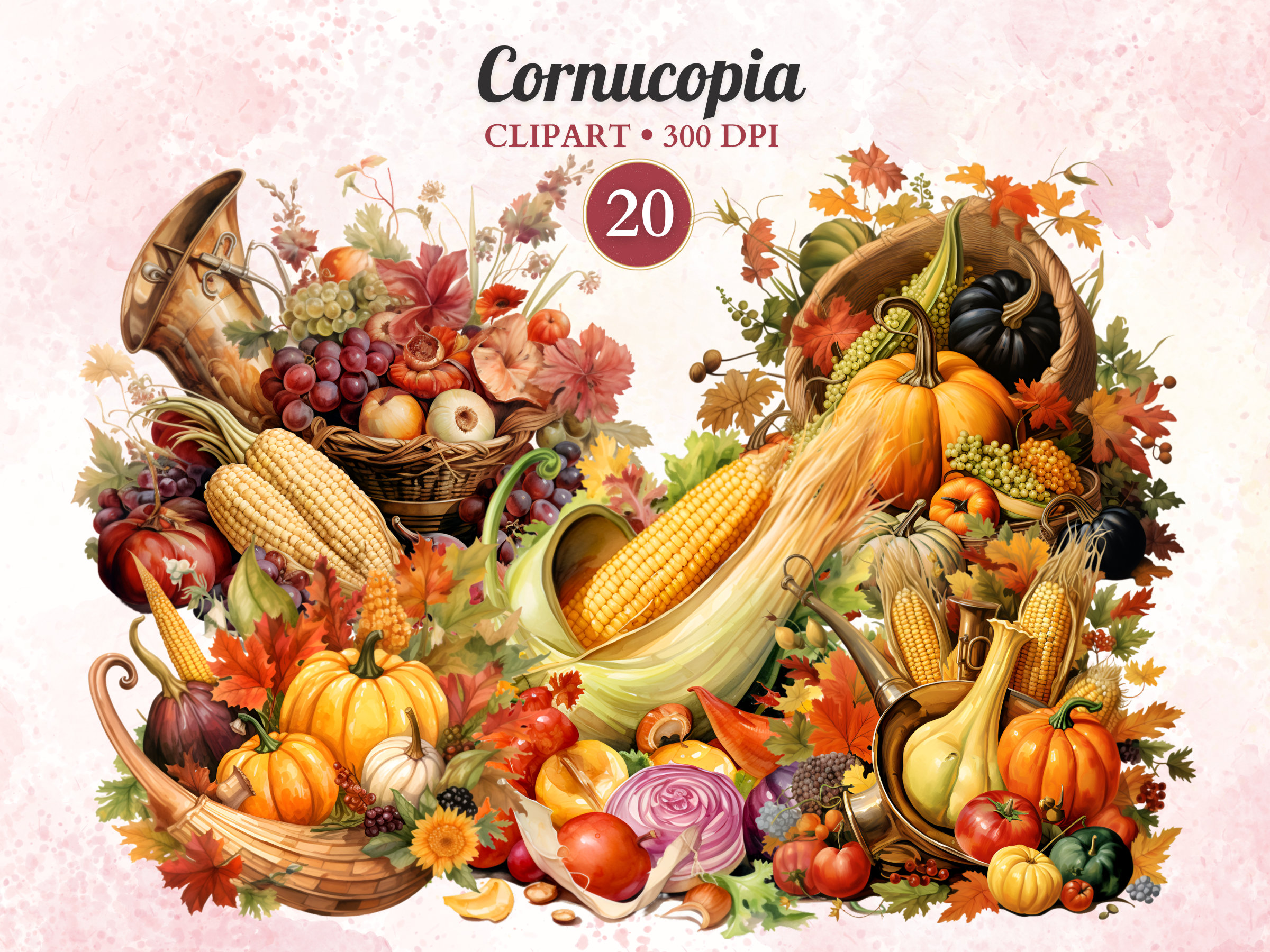 Cornucopia Clipart, Harvest, Pumpkin Harvest, Cheetah Pumpkin ...