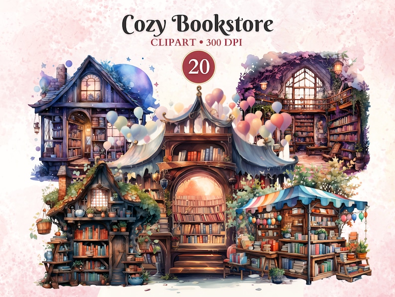Cozy Bookstore Clipart, Reading Nook, Cute Bookshop, Fantasy Reading ...
