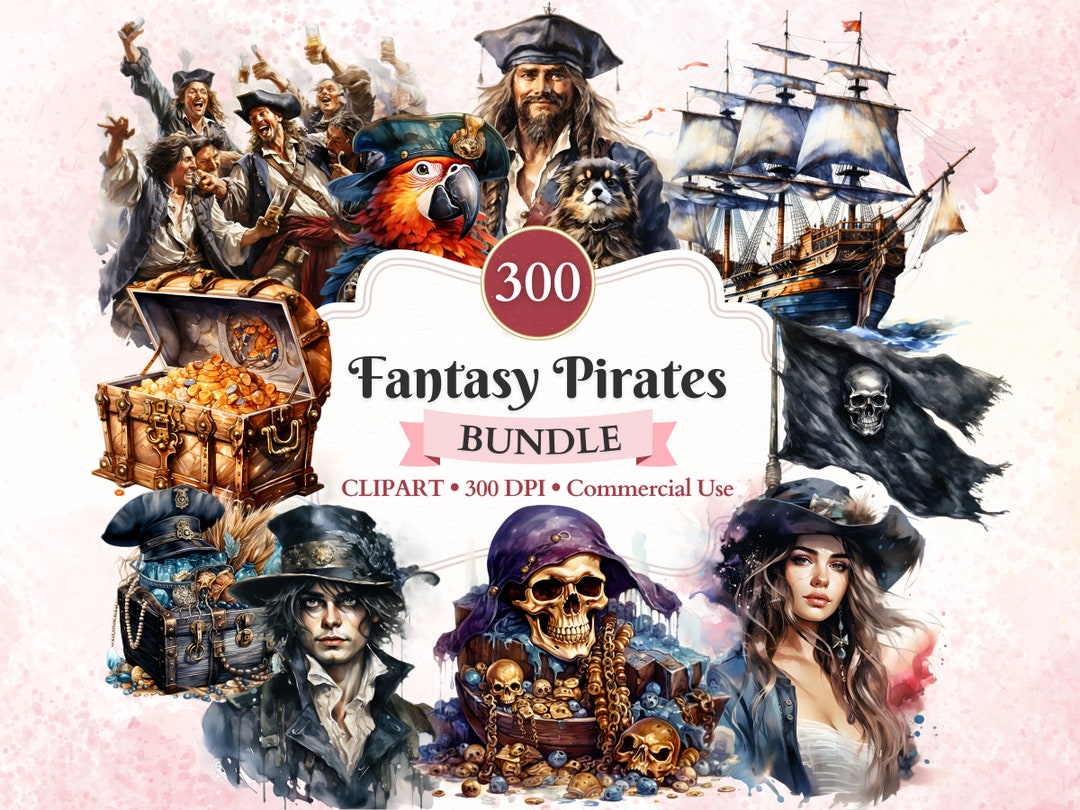 Fantasy Pirates Clipart, Bundle, Set, Watercolor, Pirate Party ...