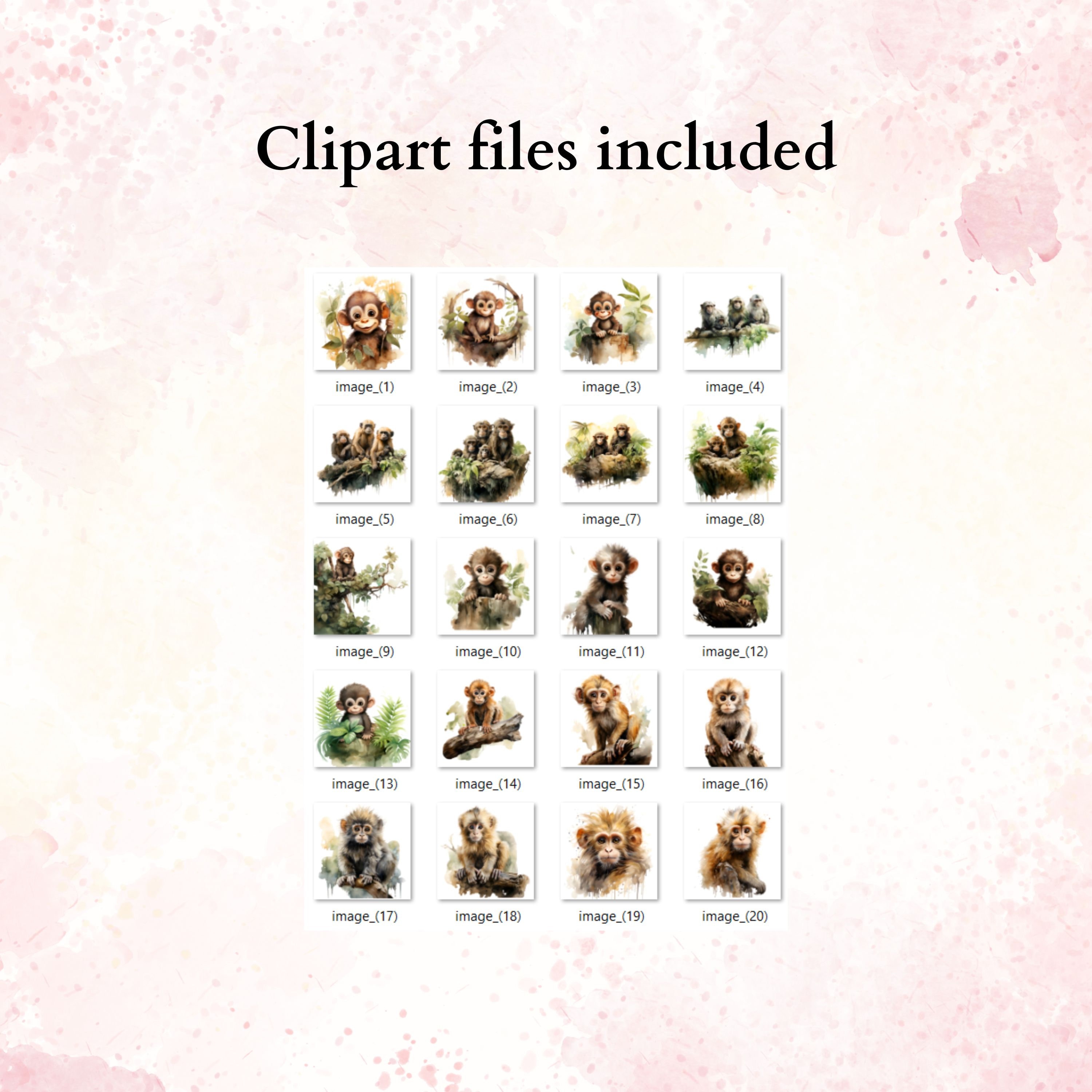 Monkey Clipart, Monkey Png, Watercolor, Jungle Animal Clipart, Woodland ...