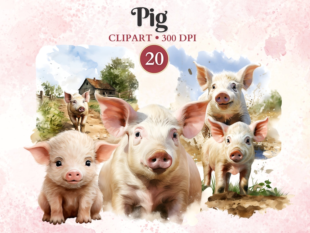 Pig Clipart, Watercolor, Pig Png, Farm Animal Clipart, Farmhouse, Farm ...