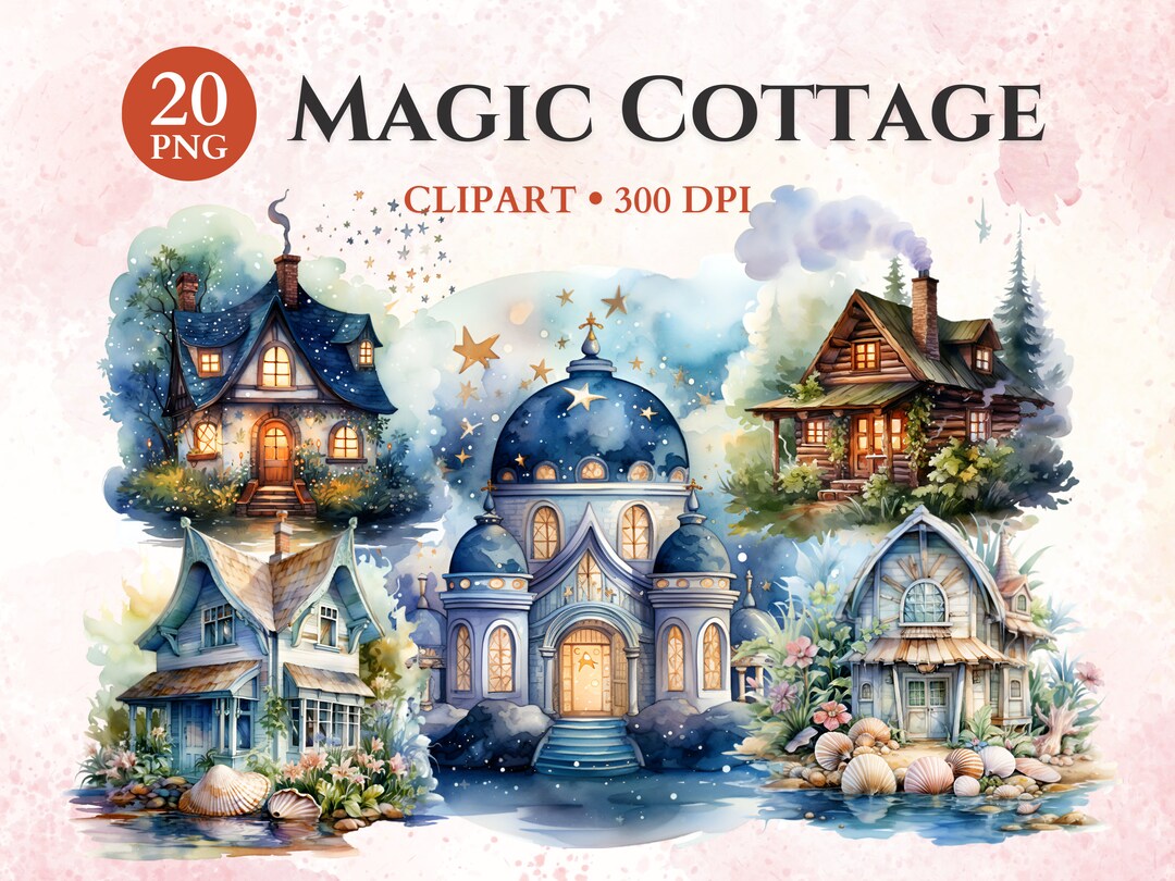 Magic Cottage Clipart, Fairy House, Enchanted Garden, Mushroom Cottage ...