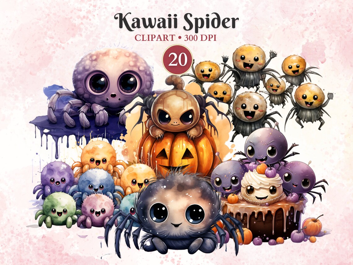 Kawaii Spider Clipart, Halloween Animals Clipart, Cute Spider Clipart ...