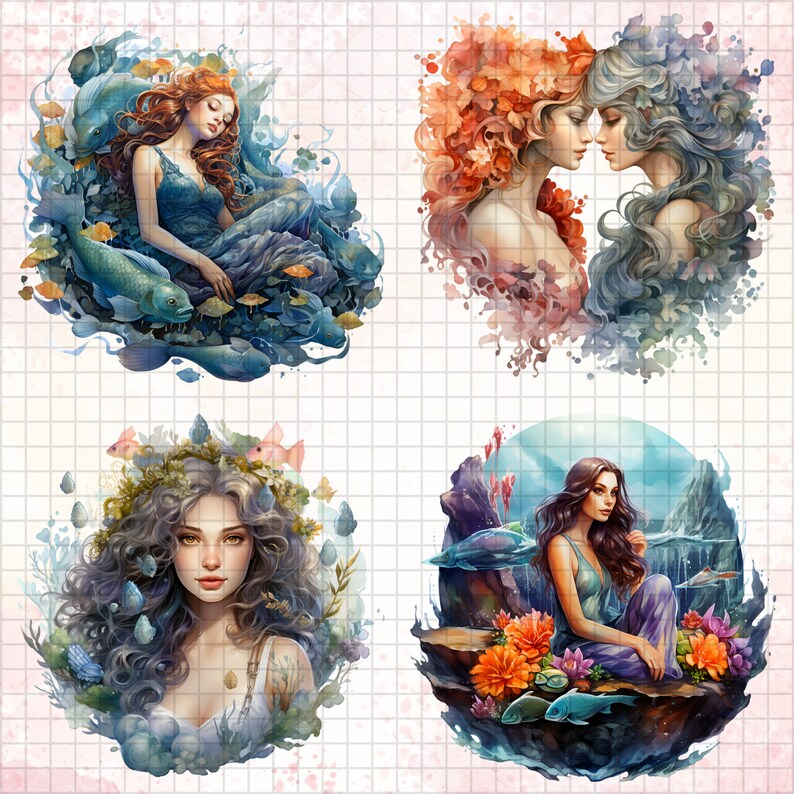 Fantasy Mermaid Clipart, Magical Mermaid, Sea Fairy, Fairy Tale Clipart ...