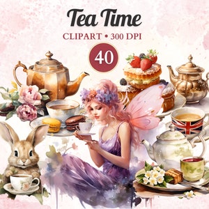 Tea Time Clipart, Vintage Tea Set, Watercolor Teapot Mug, Magical Tea ...