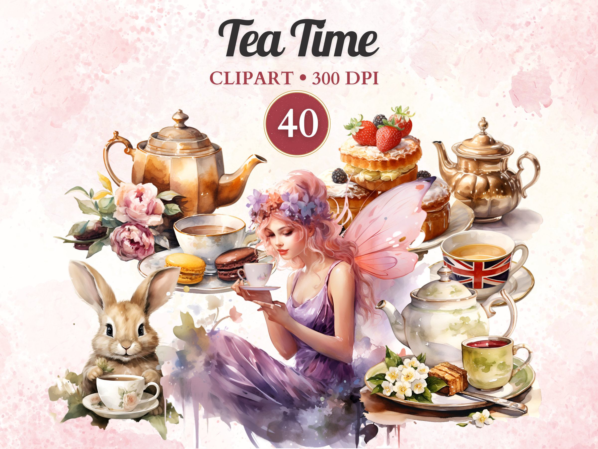 Tea Time Clipart, Vintage Tea Set, Watercolor Teapot Mug, Magical Tea ...